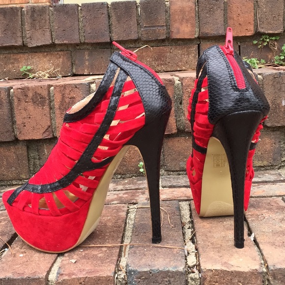 Unbranded | Shoes | Red Suede Faux Strappy Open Toe Platform Heels ...